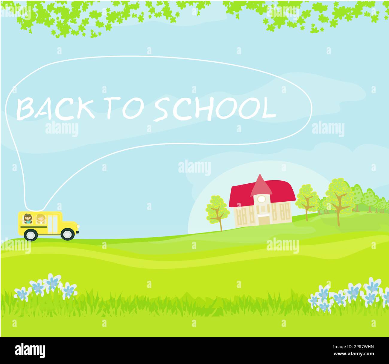 school bus heading to school with happy children Stock Photo - Alamy