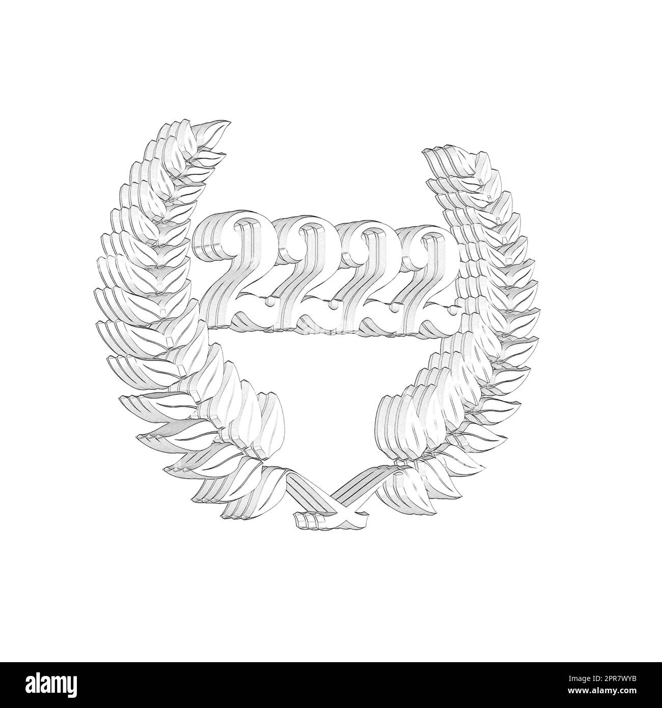 Number 2222 with laurel wreath or honor wreath as a 3D-illustration, 3D ...