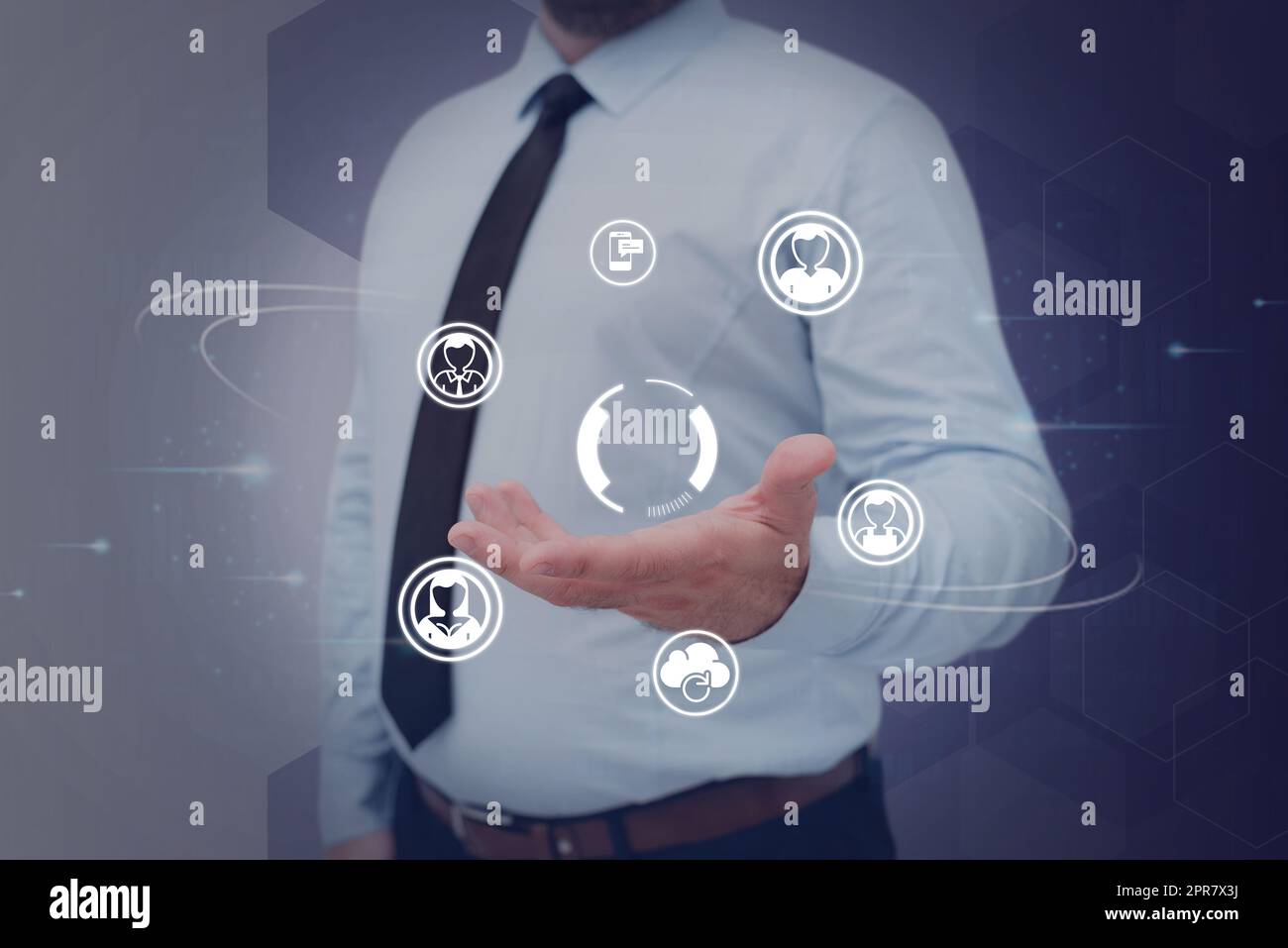 Businessman in suit holding open palm symbolizing successful teamwork ...