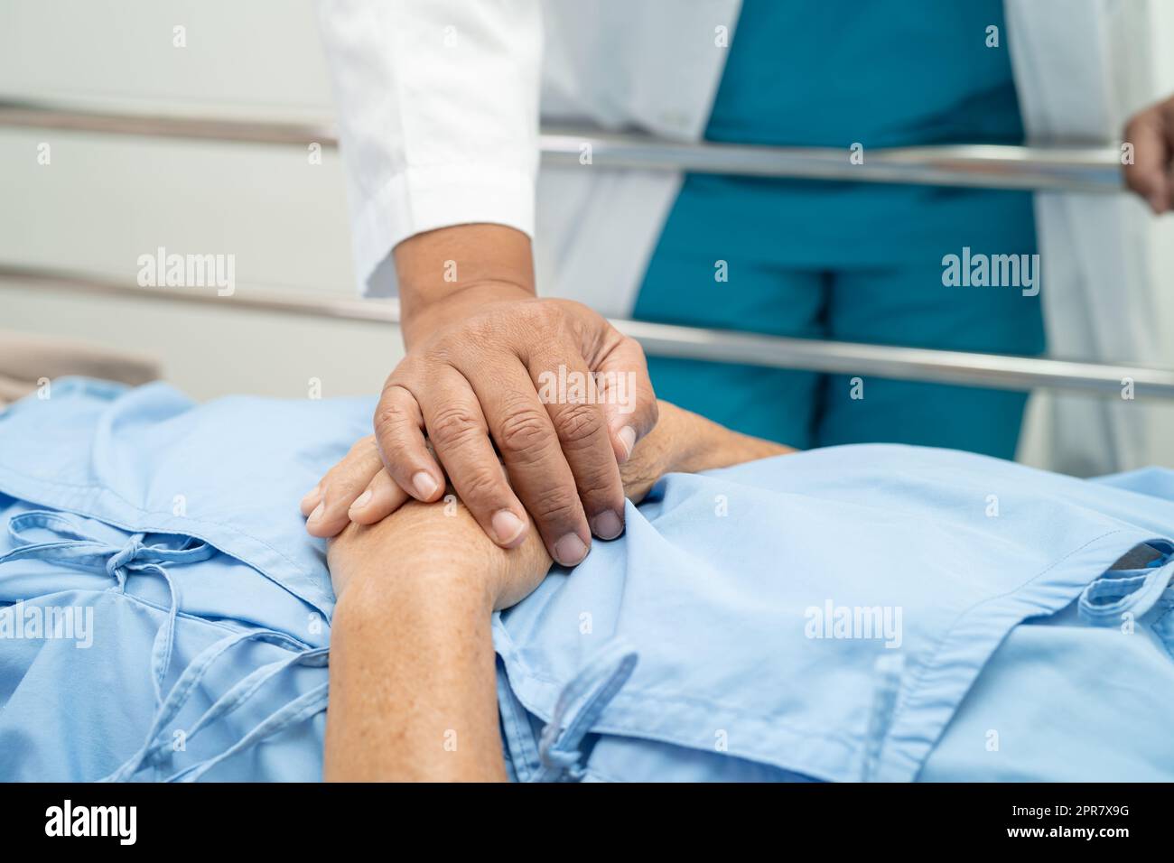 Holding hands Asian senior or elderly old lady woman patient with love ...