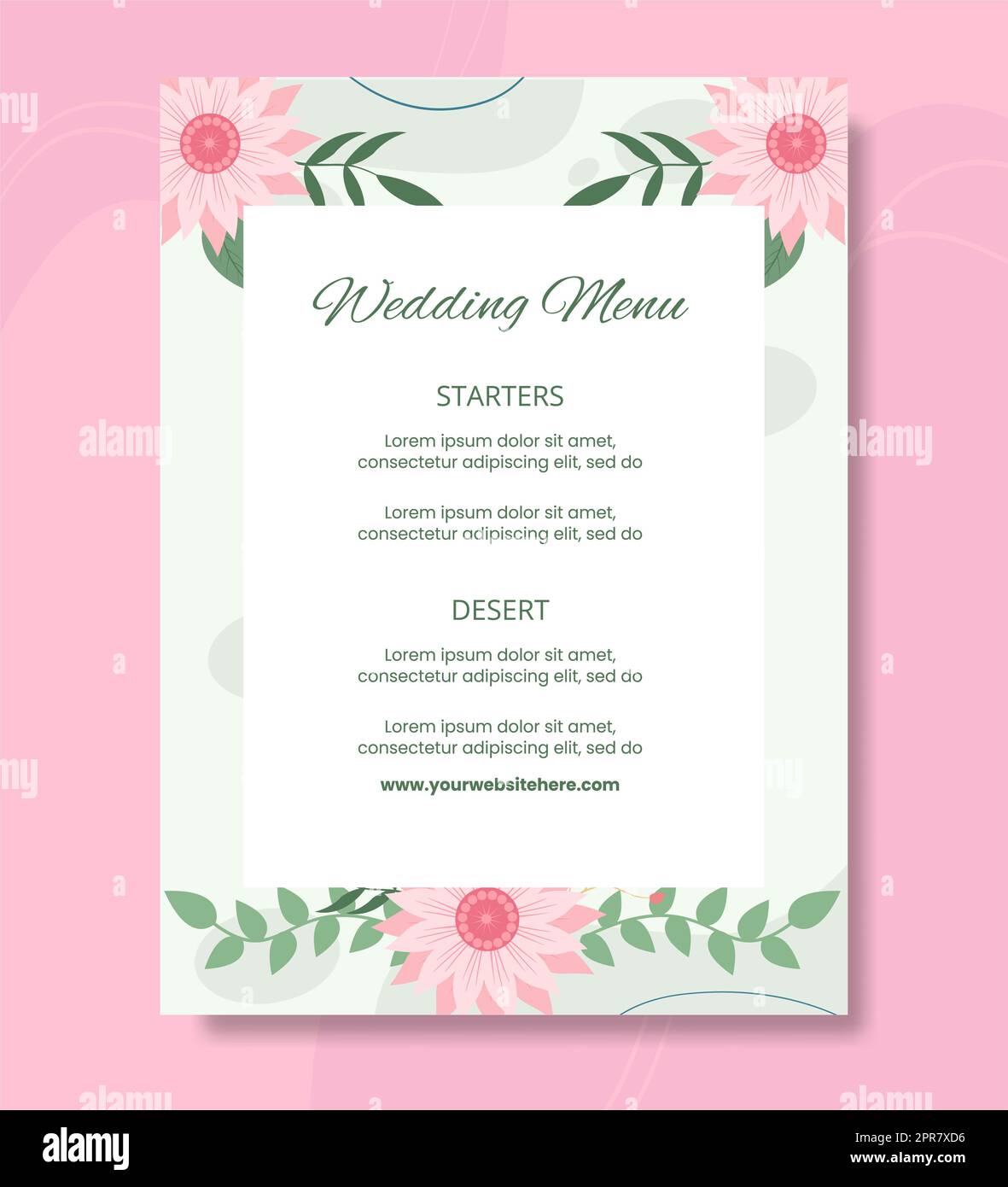 Floral Wedding Menu Template Flat Cartoon Background Vector ...