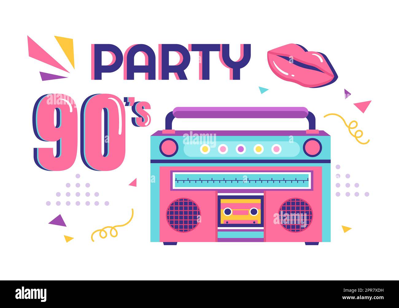 90s Retro Party Cartoon Background Illustration with Nineties Music ...