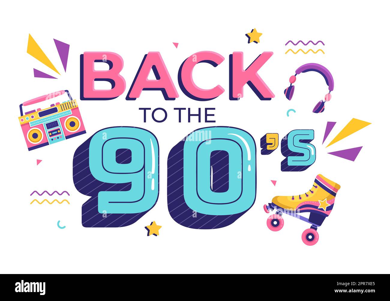 90s Retro Party Cartoon Background Illustration with Nineties Music ...