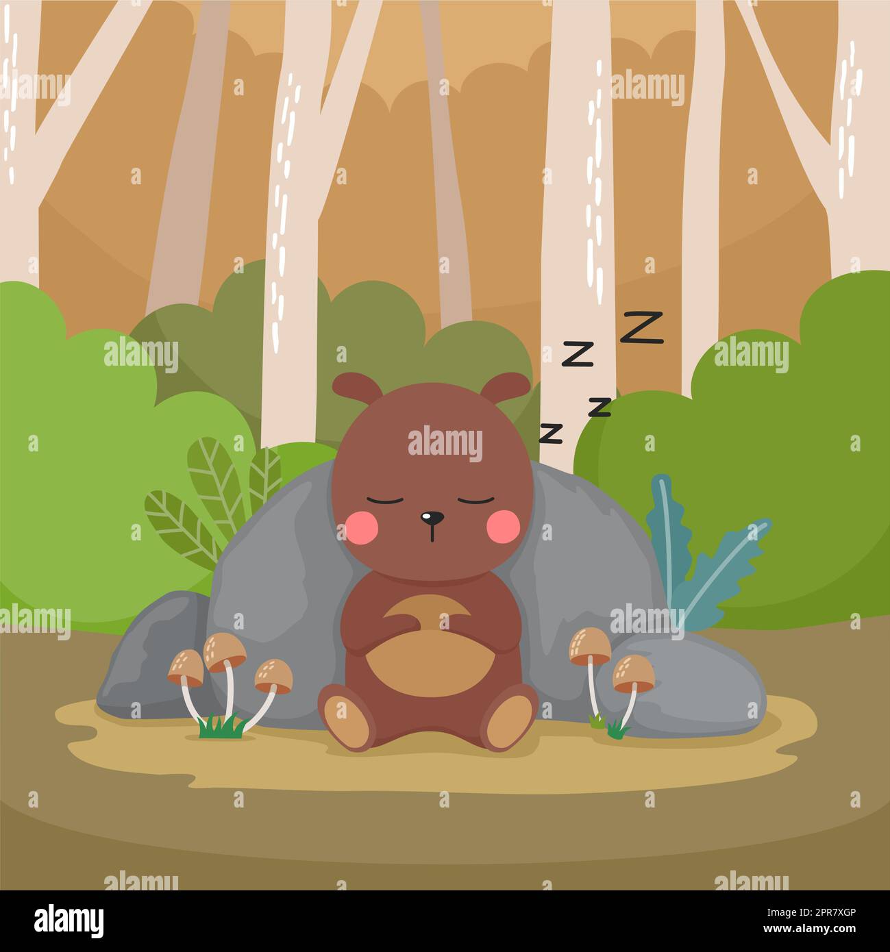 cute cartoon bear sleeping in the forest Stock Photo - Alamy