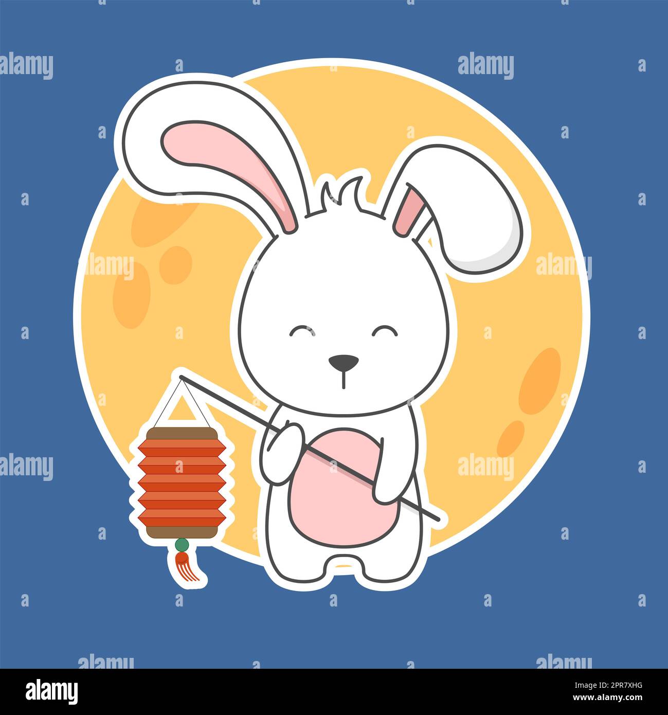 cute mid autumn festival bunny rabbit holding lantern Stock Photo - Alamy