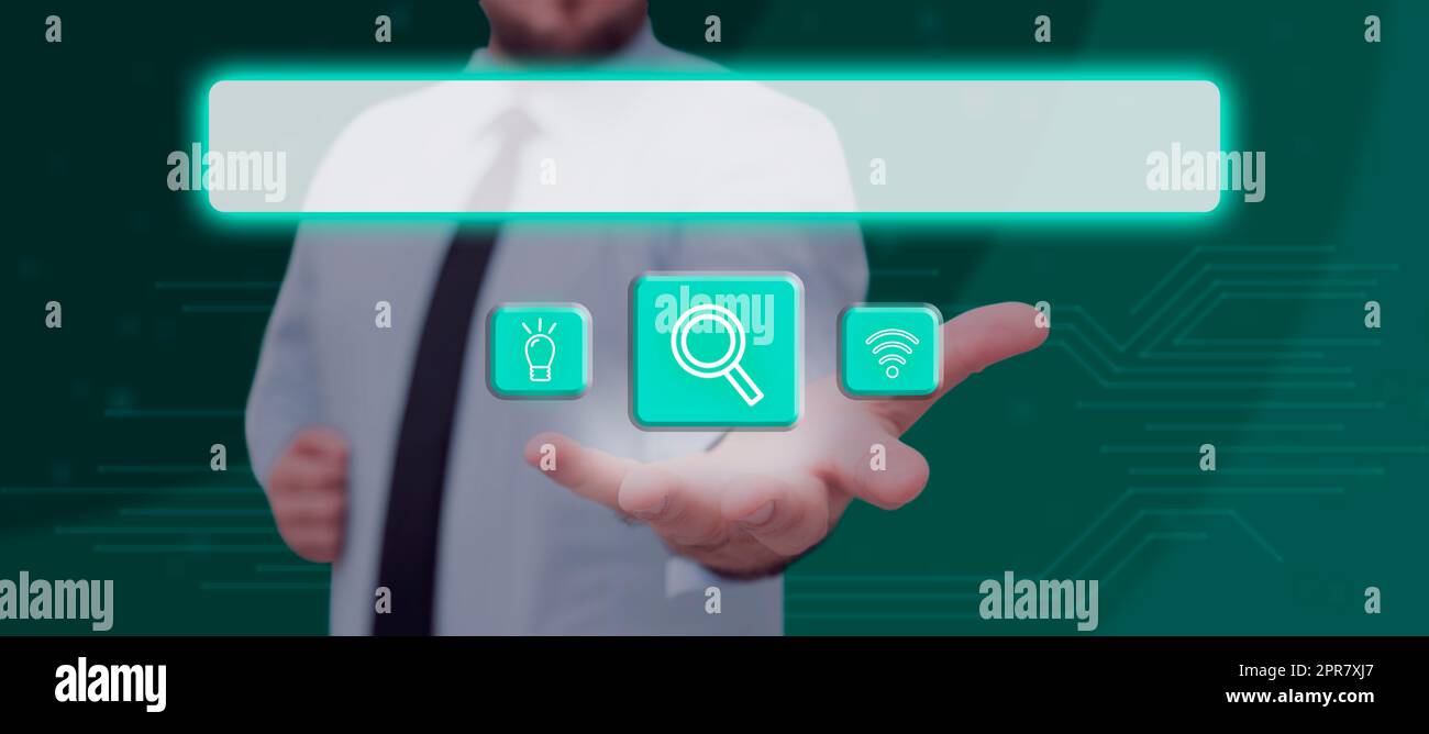 Businessman Extending A Hand And Displaying A Search Bar With Digital S ...