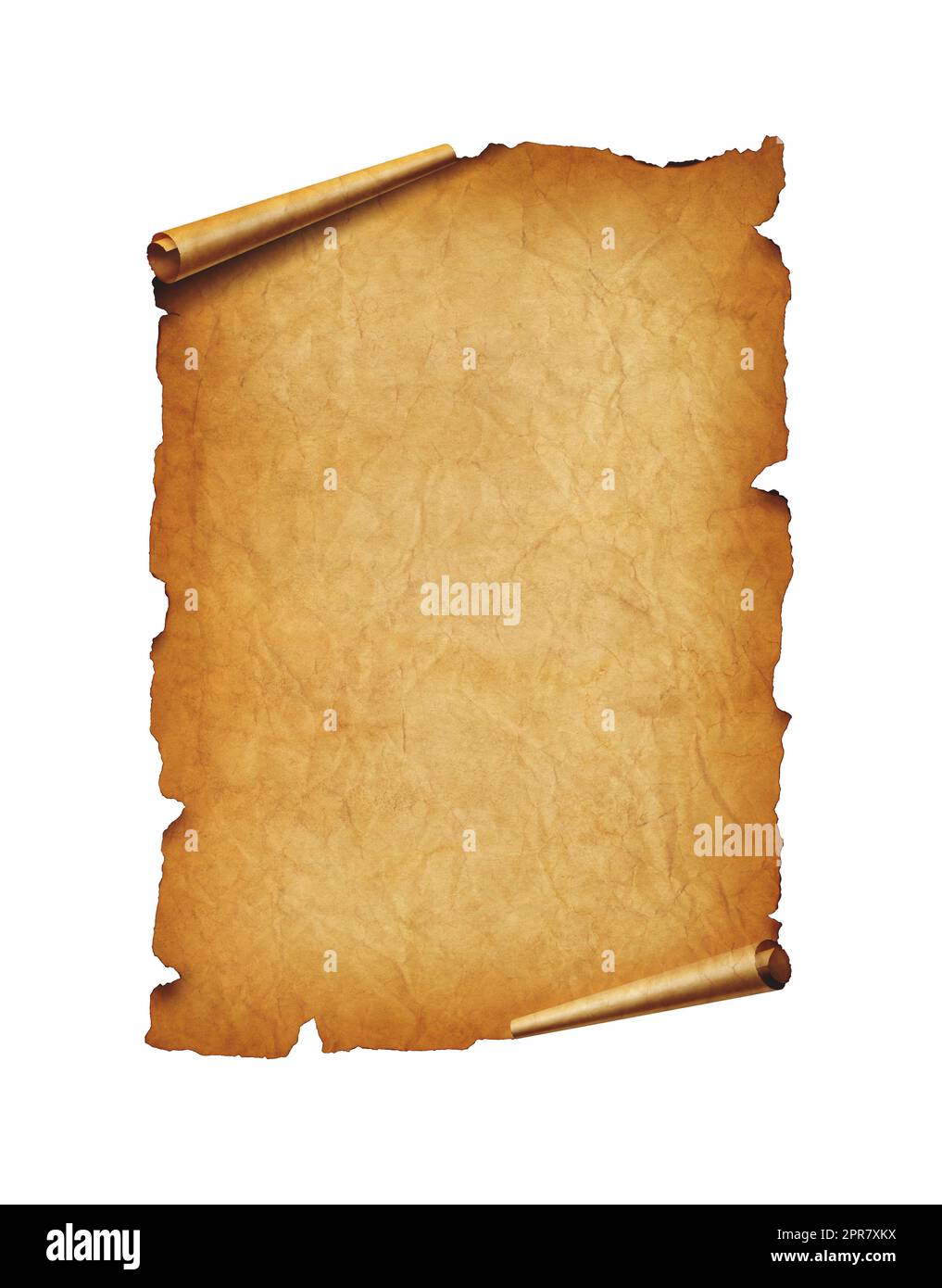 Old mediaeval paper sheet. Parchment scroll isolated on white ...