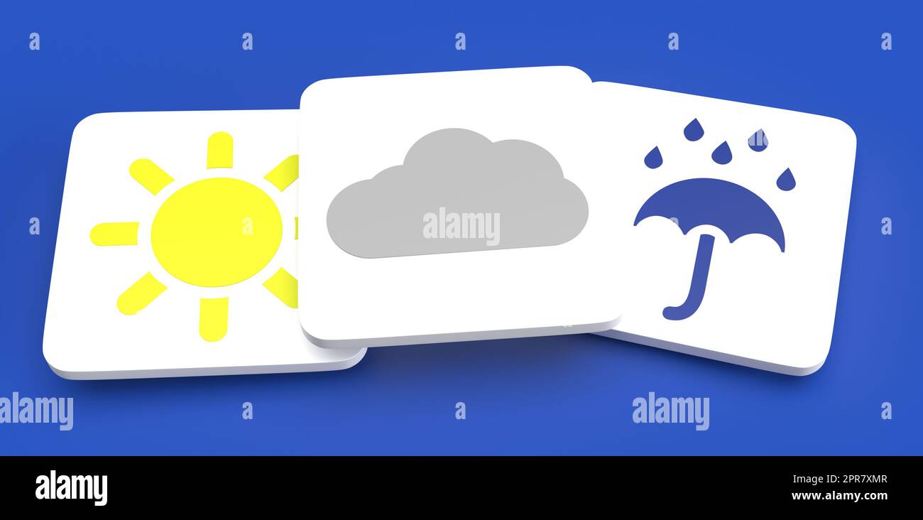 symbols for sun, clouds and rain on white rectangular tiles against a ...