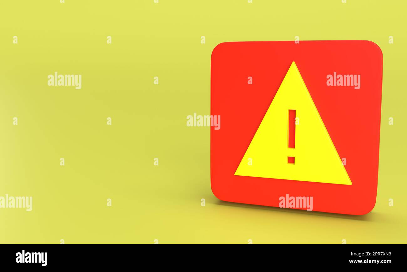 yellow triangle with exclamation mark. Warning icon as on red rounded ...