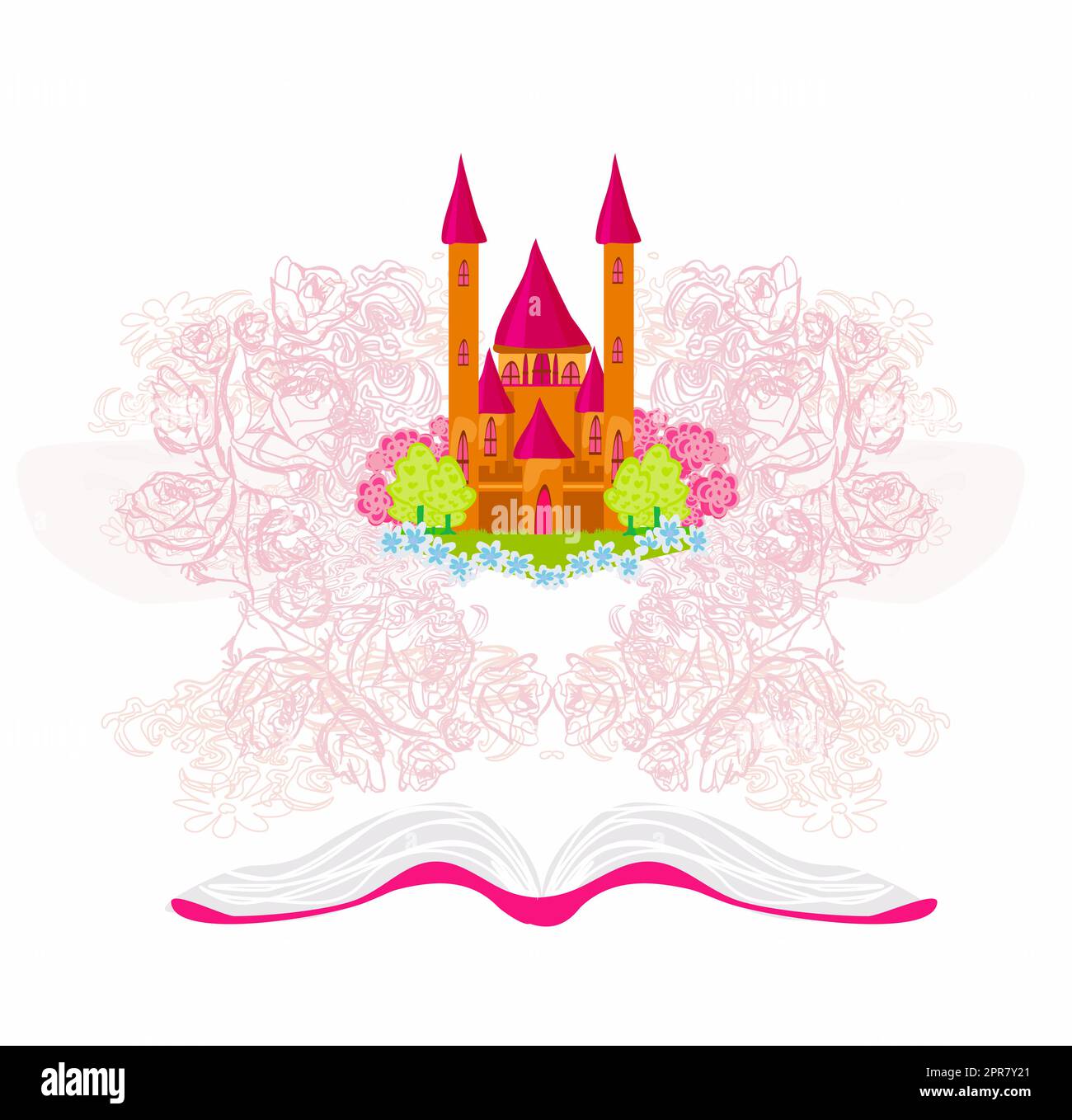 Magic world of tales, fairy castle appearing from the book Stock Photo ...