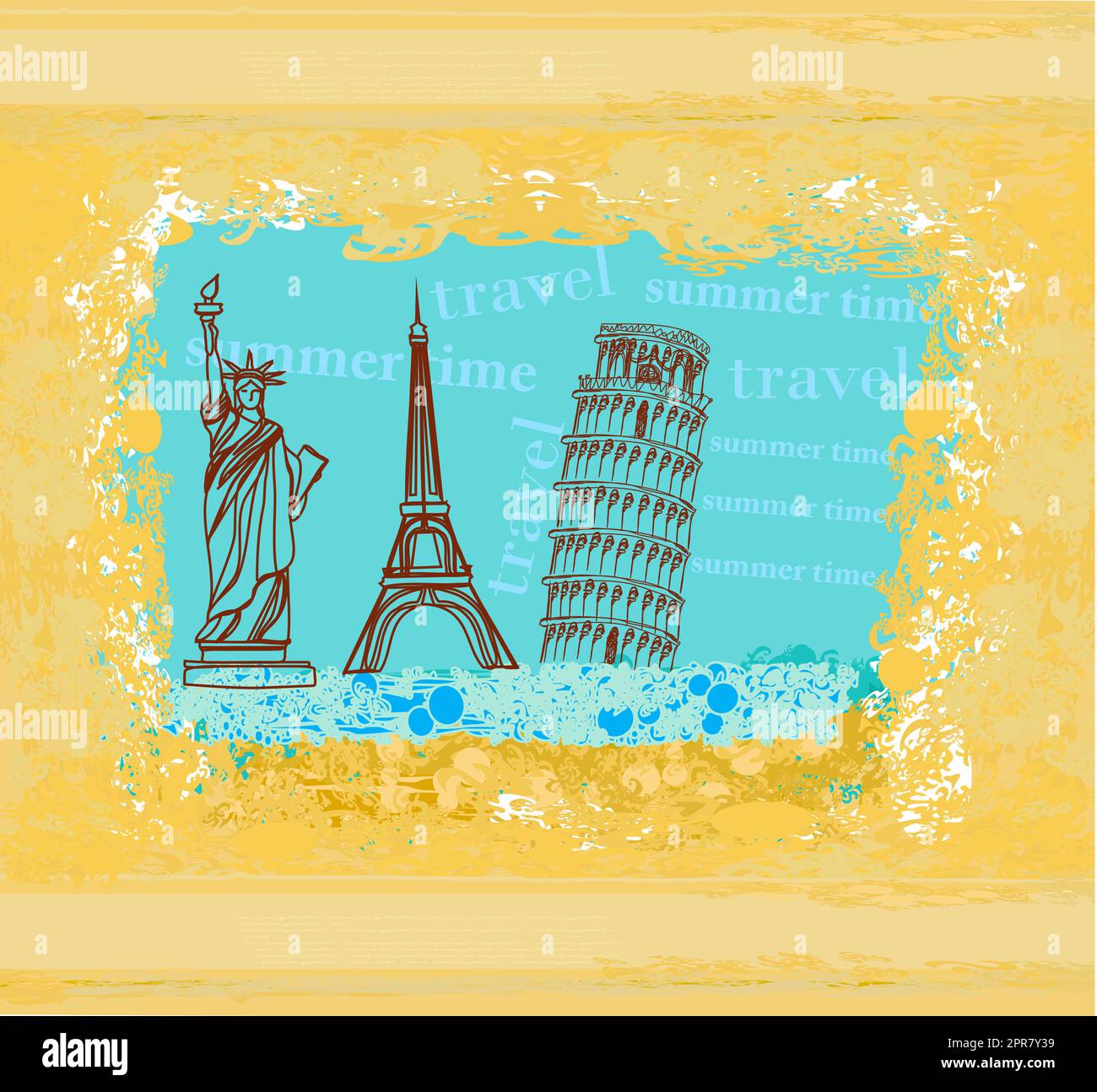 travel design element with different monuments Stock Photo - Alamy