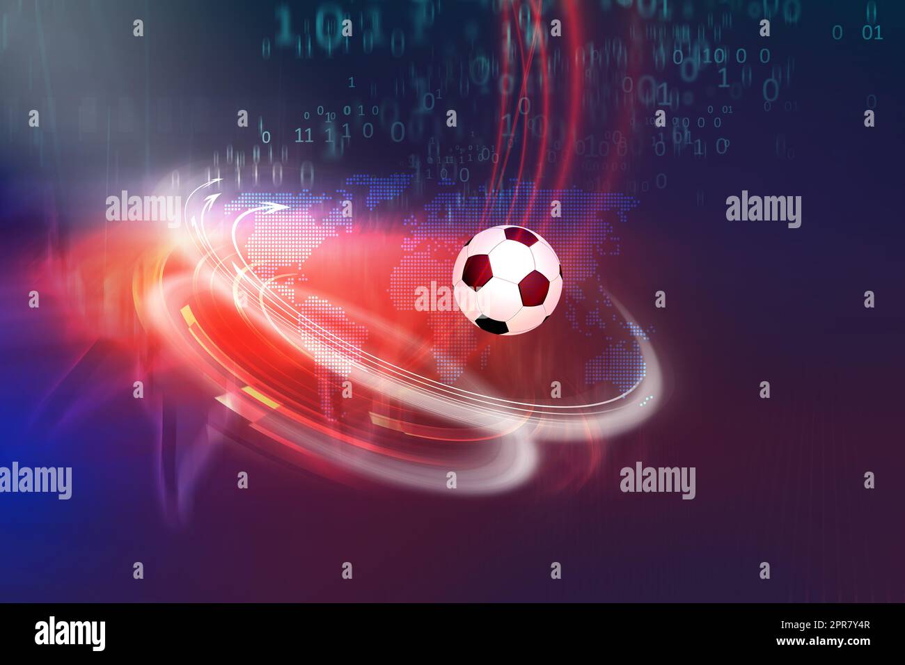 Soccer ball on futuristic sport background with binary code. 3d ...