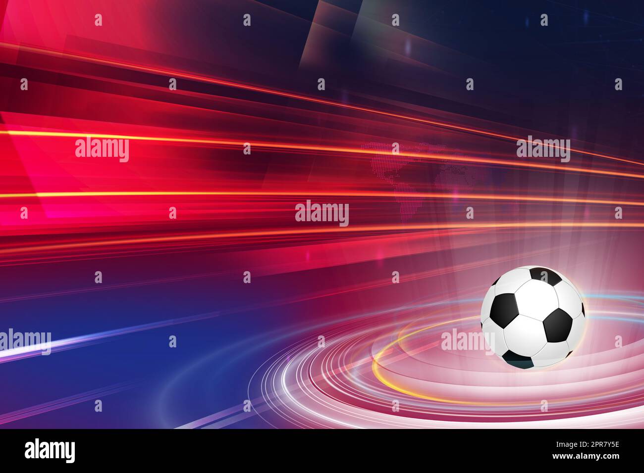 Sport studio space background with soccer ball at foreground. 3d ...