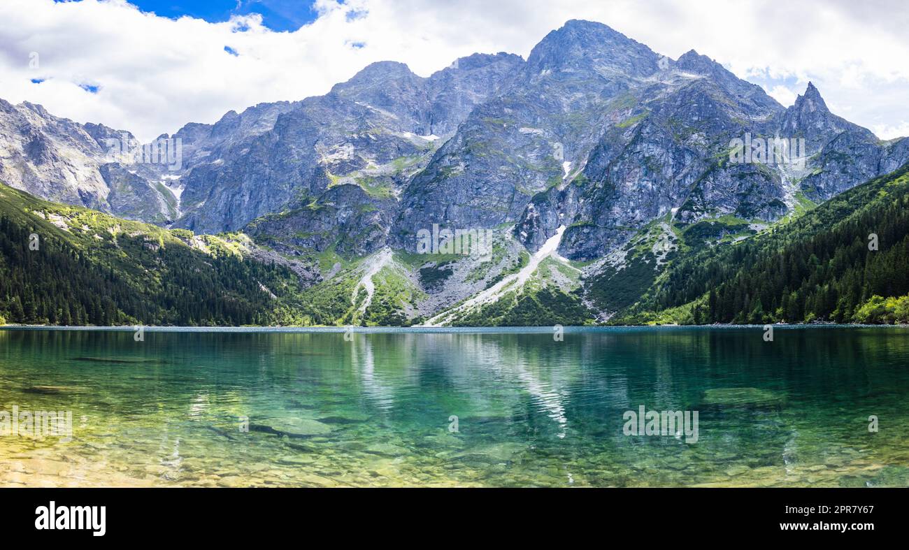 Panoramic view of Morskie Oko or Eye of the Sea, Tatra mountains near ...