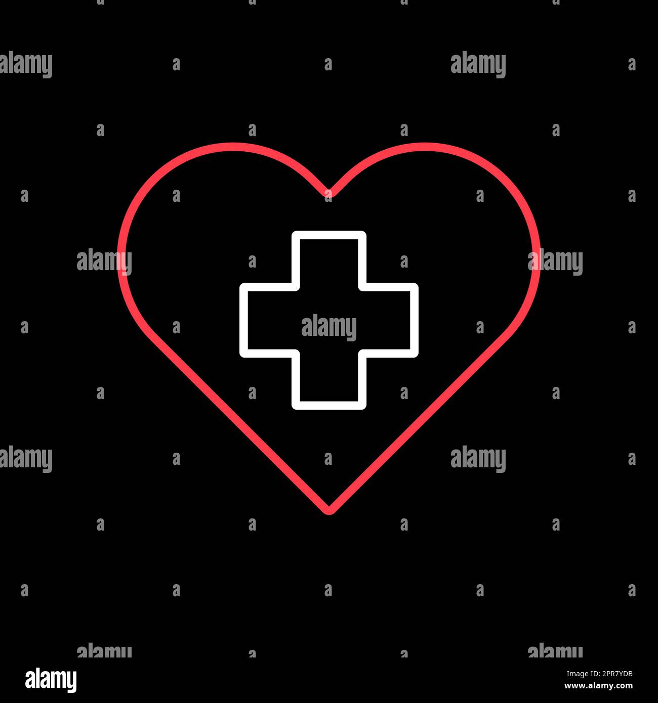 Cross inside heart vector icon on black background. Medicine and ...