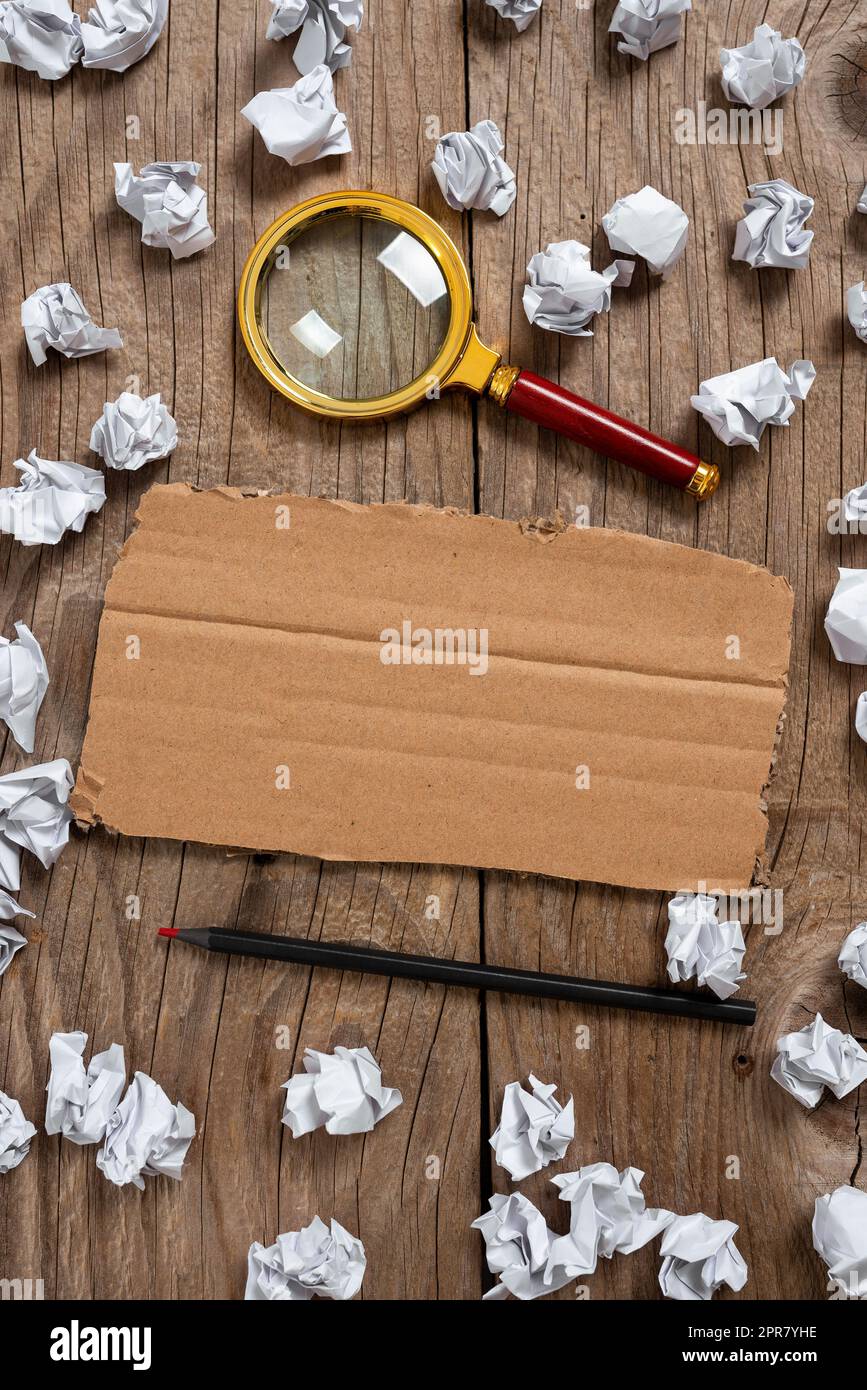 Cardboard With Important Information With Paper Wraps, Pencil And ...