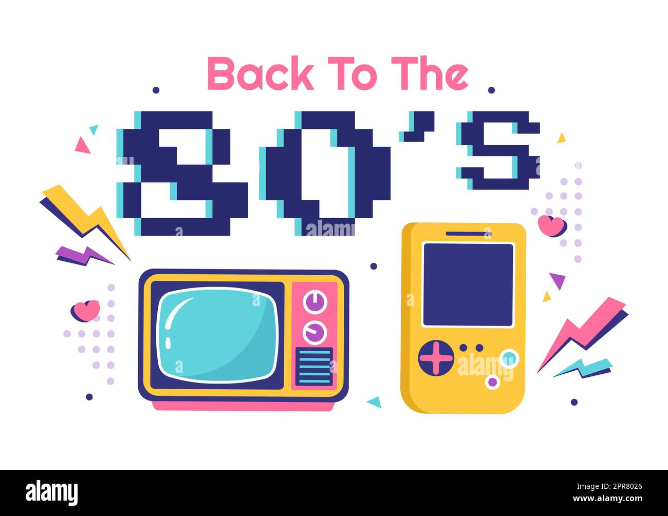 80s Party Cartoon Background Illustration with Retro Music, 1980 Radio ...