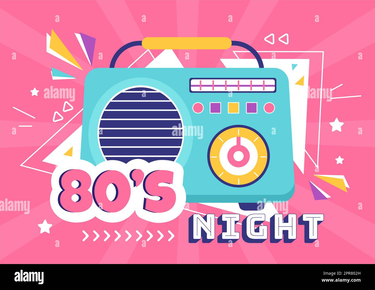 80s Party Cartoon Background Illustration with Retro Music, 1980 Radio ...