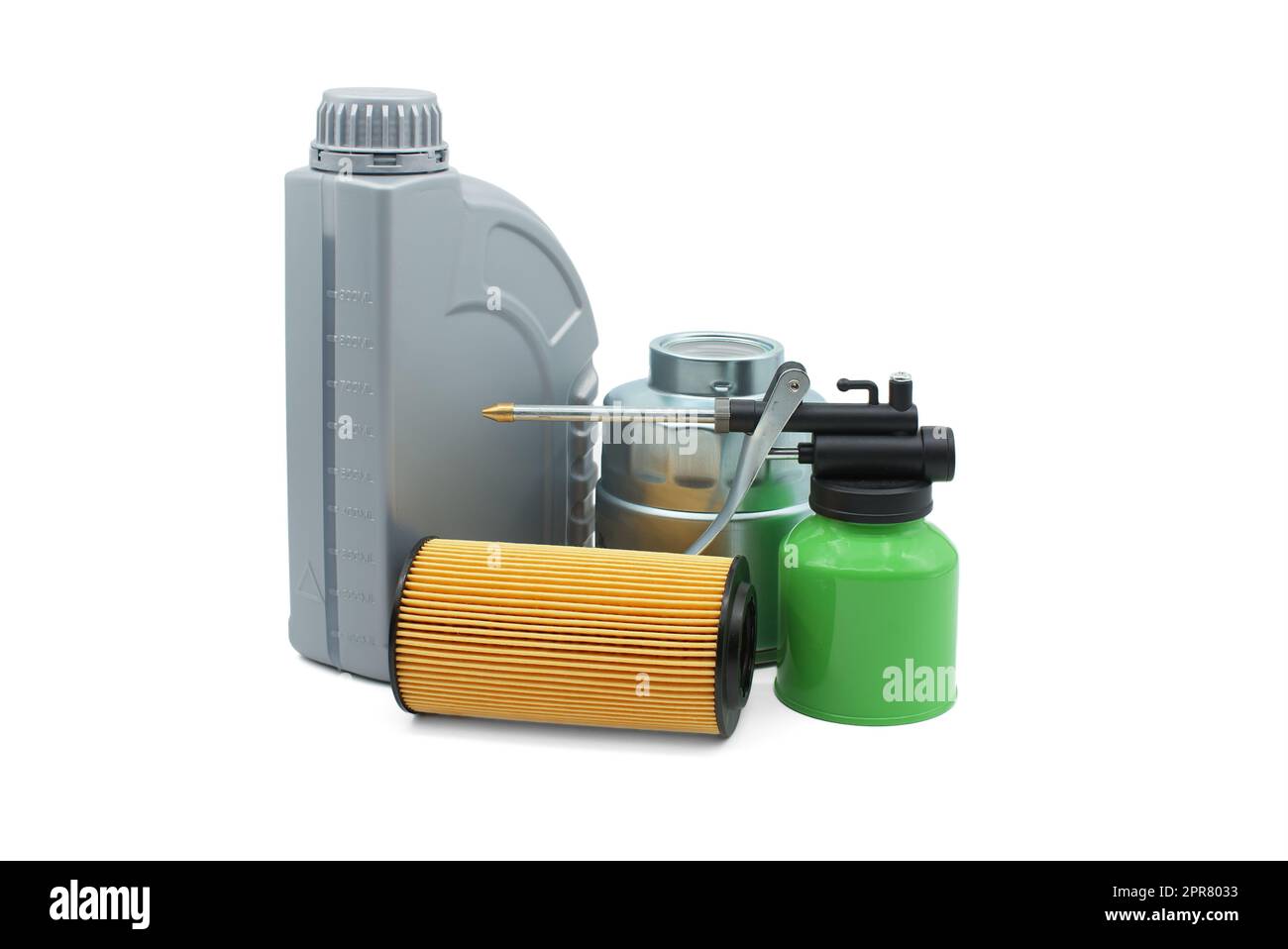 Motor oil and oil filters over white background Stock Photo - Alamy