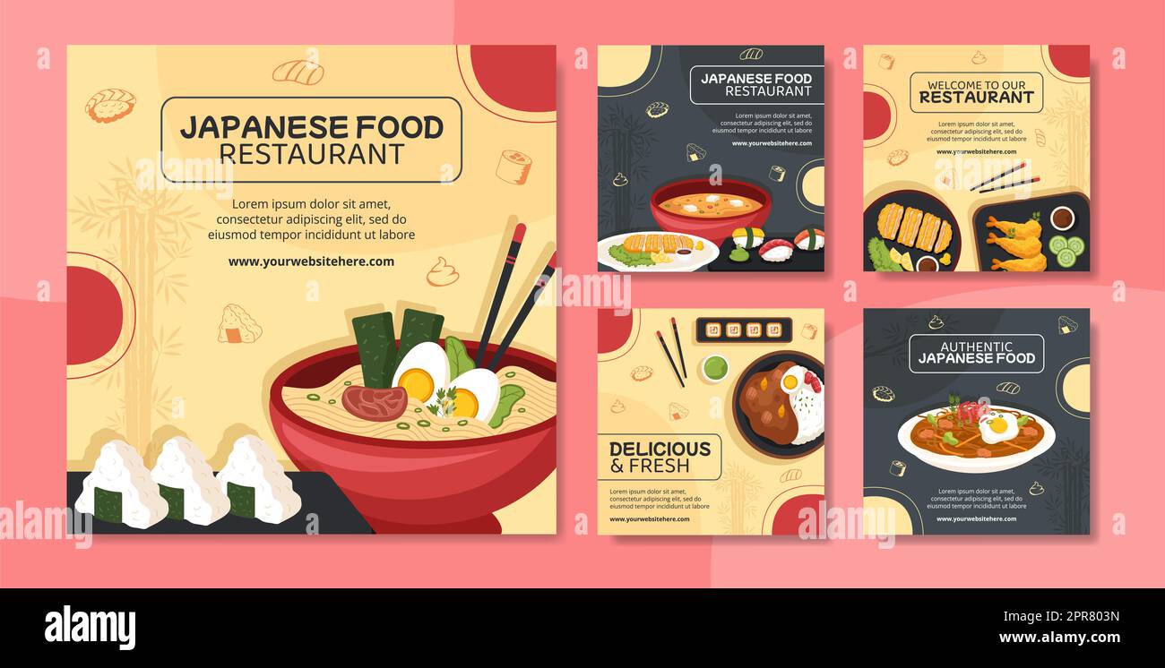 Japanese Food Social Media Post Template Flat Cartoon Background Vector ...