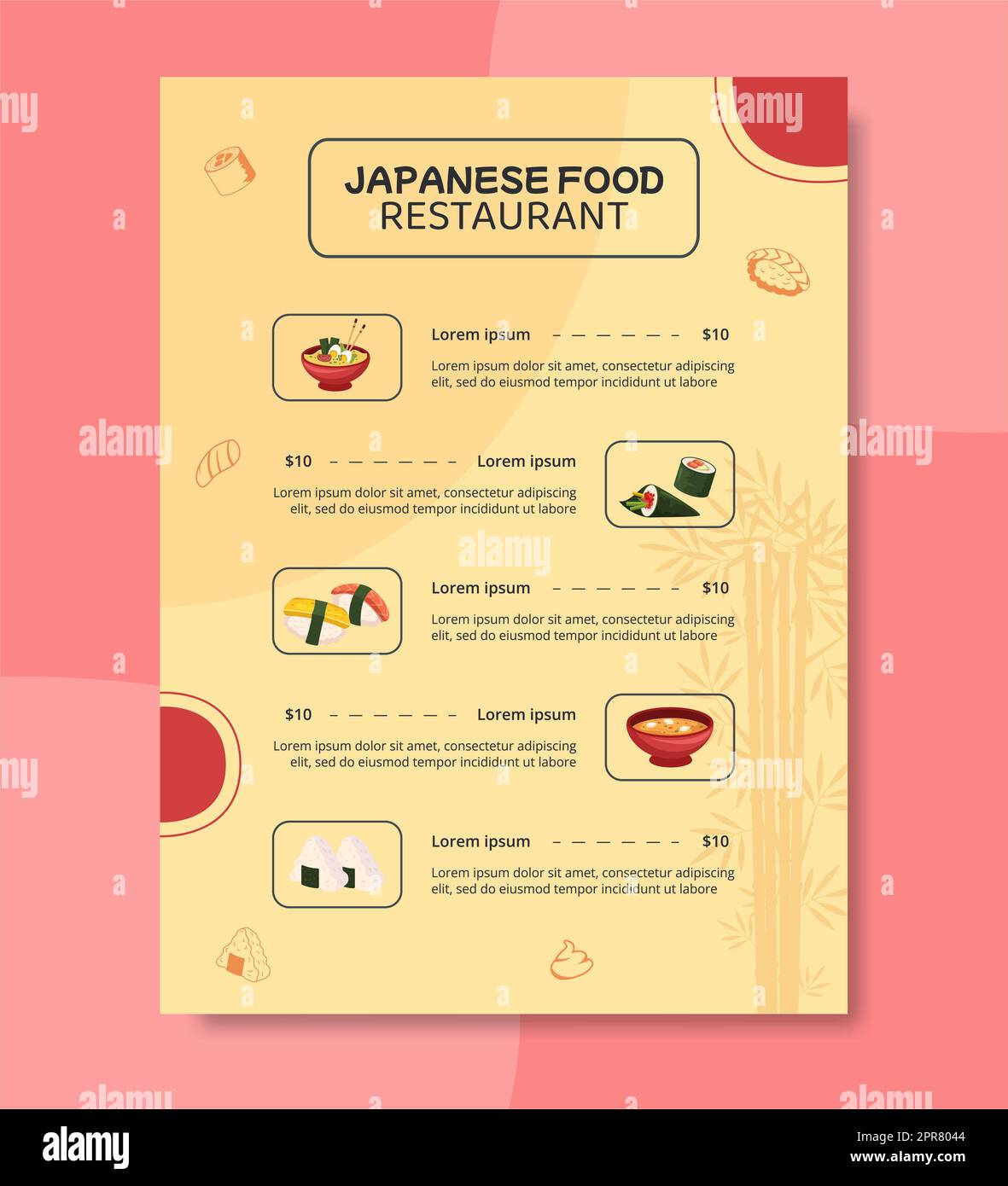 Japanese Food Menu Template Flat Cartoon Background Vector Illustration ...