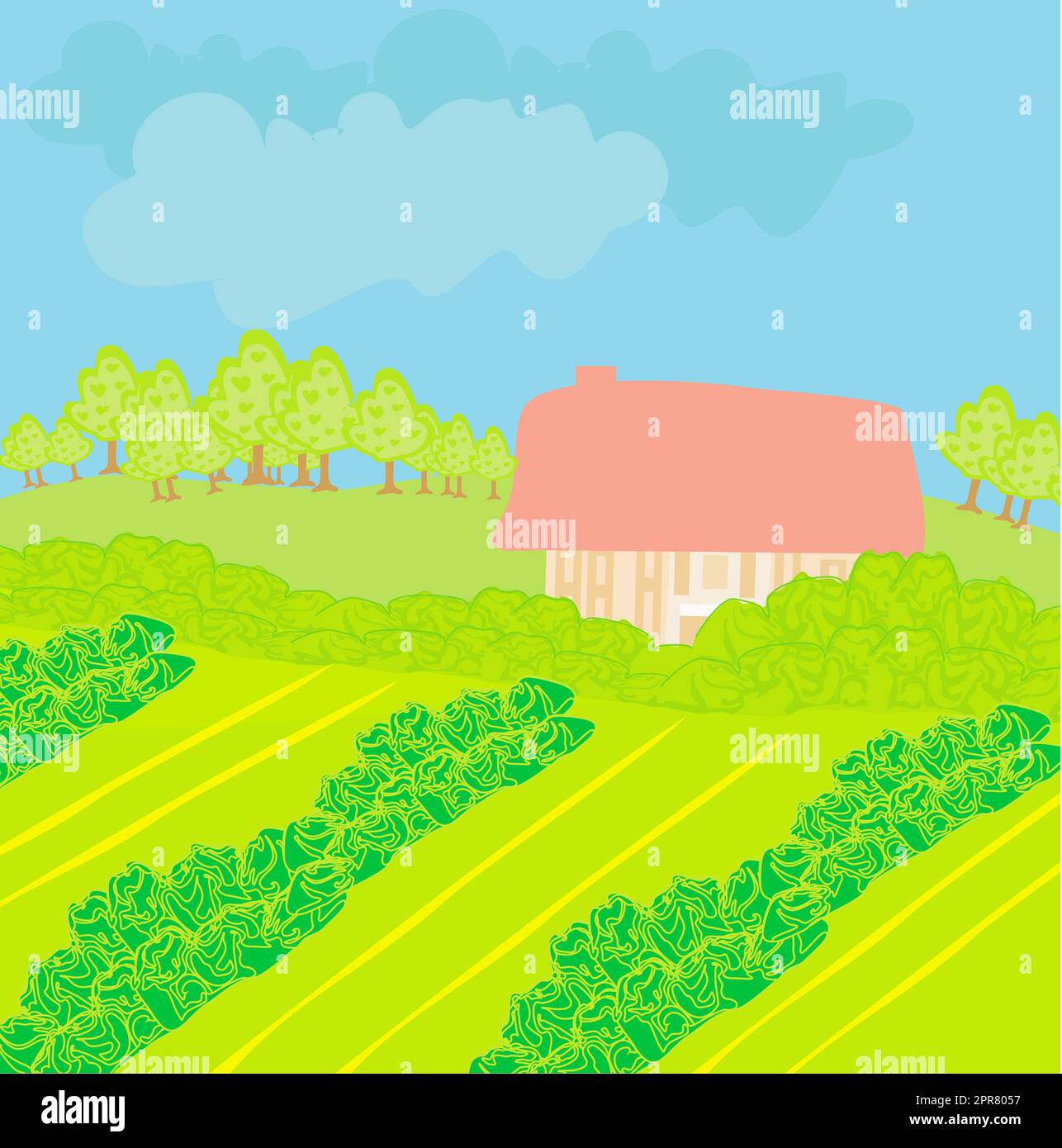 Vector Landscape - Farm and fields Stock Photo - Alamy