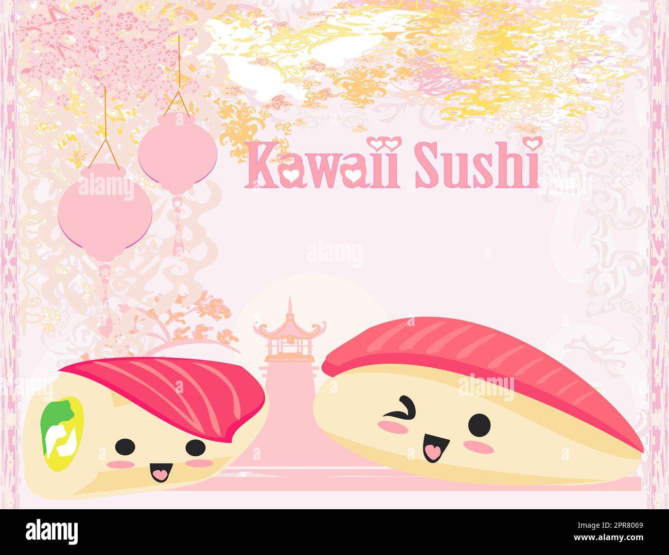 cute sushi cartoon illustration - vector card Stock Photo - Alamy