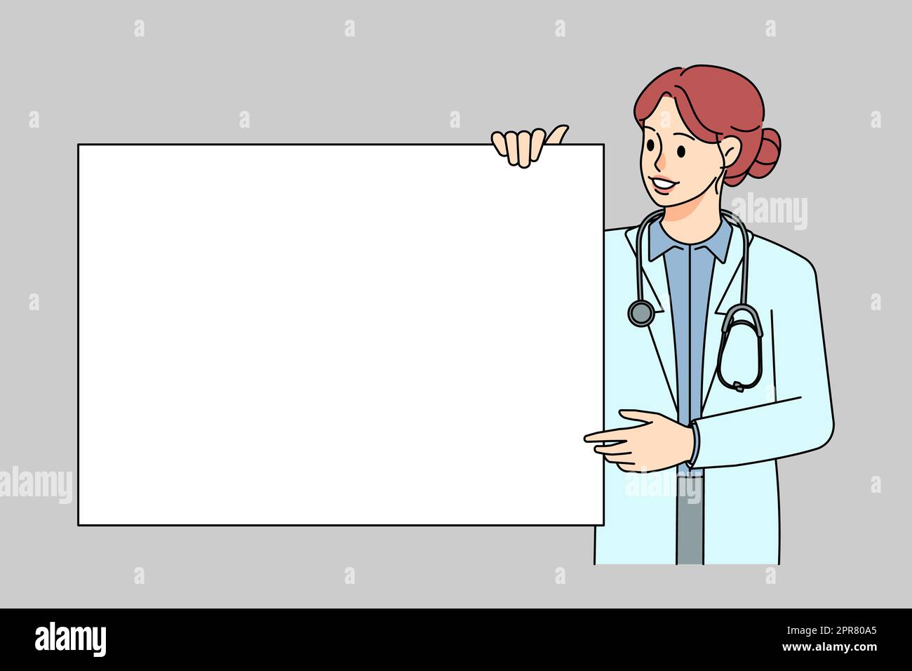 Female doctor in medical uniform holding banner with blank copy space ...