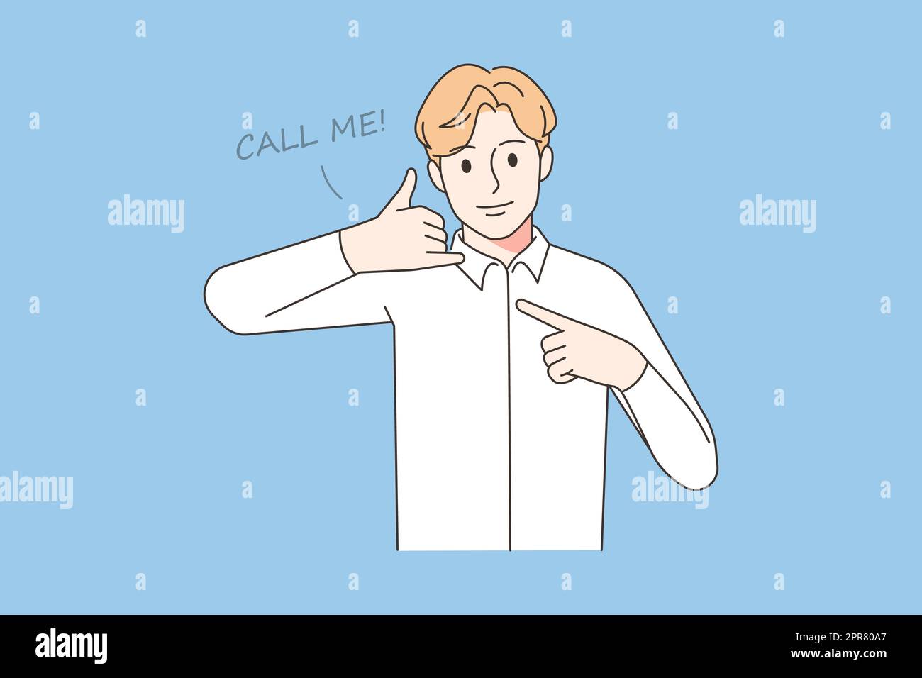 Young man showing Call me hand gesture. Male use body language for ...