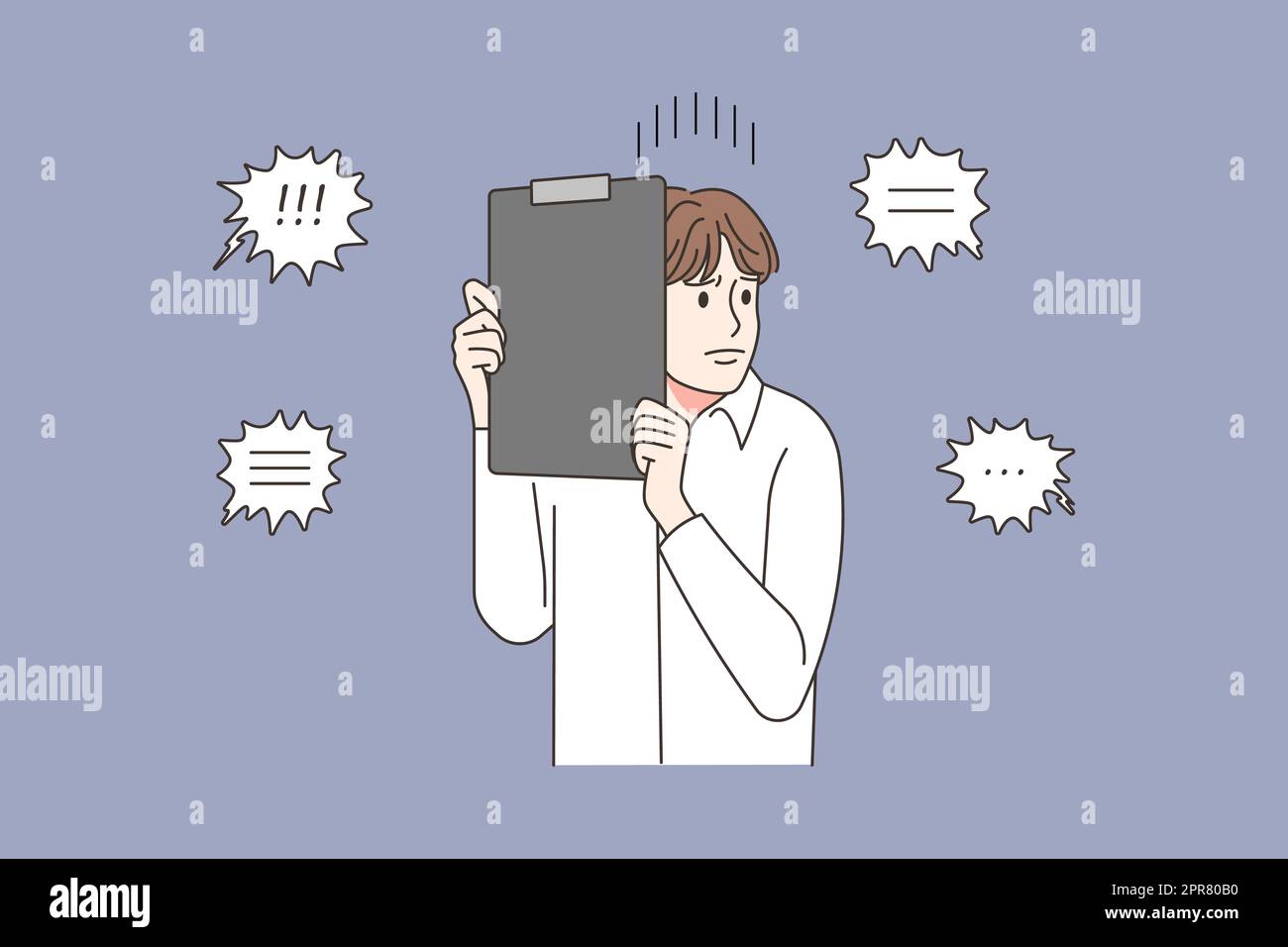 Stressed male employee frustrated by comments and messages from ...