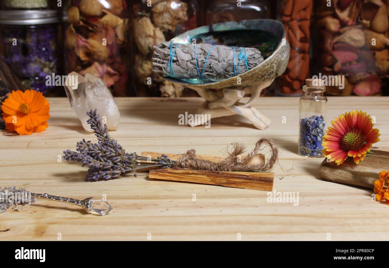 Dried Lavender With Palo Santo Wood and Abalone Shell For Smudging ...