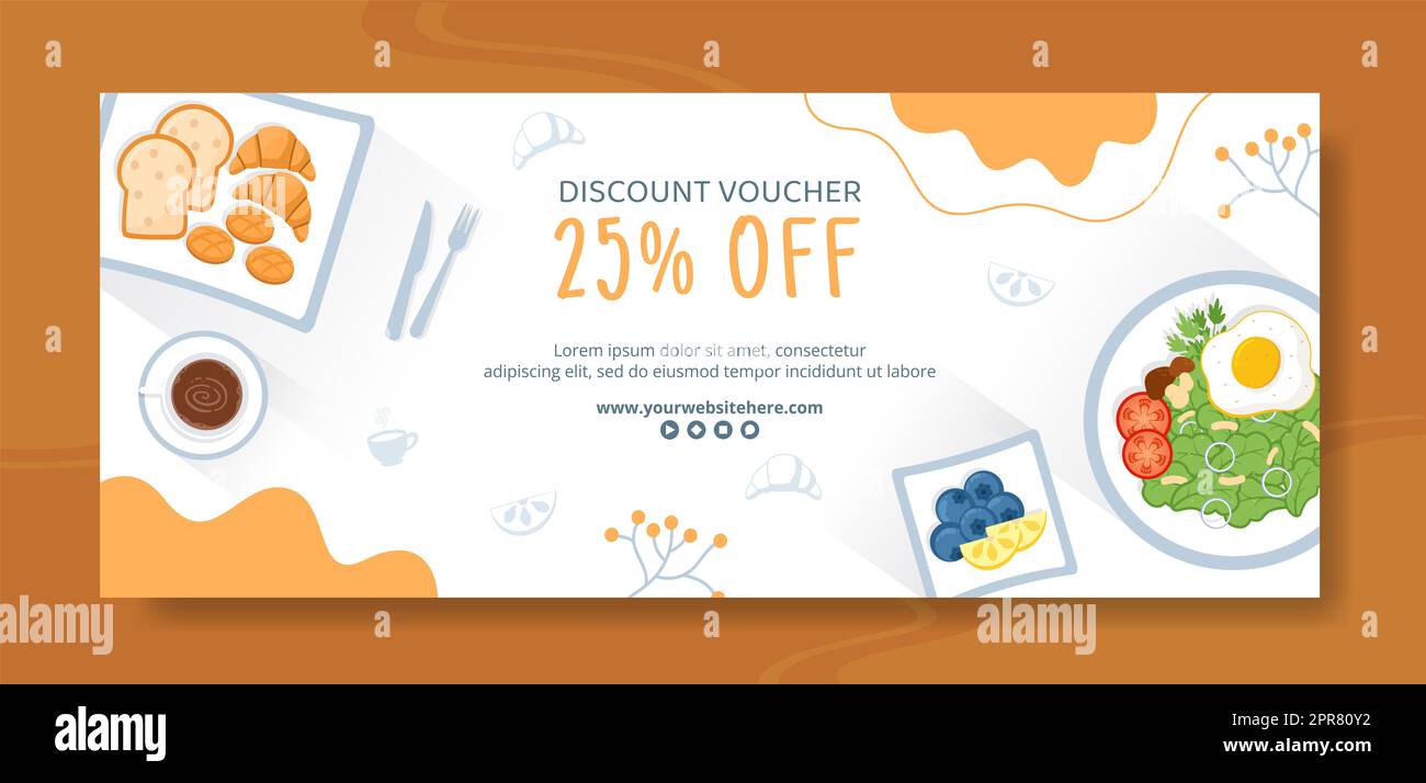 Breakfasts Voucher Template Flat Cartoon Background Vector Illustration ...