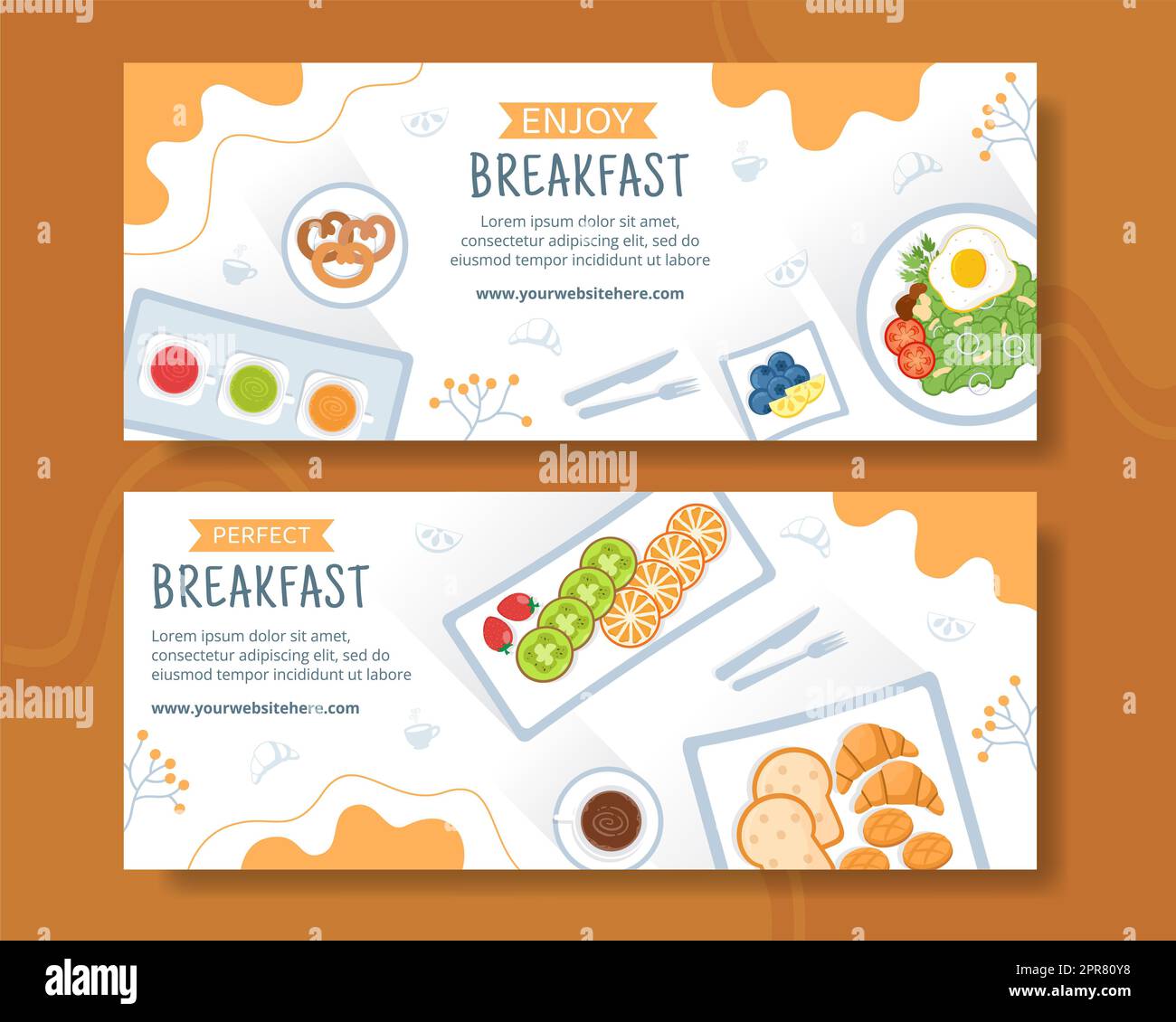 Breakfasts Horizontal Banner Template Flat Cartoon Background Vector ...