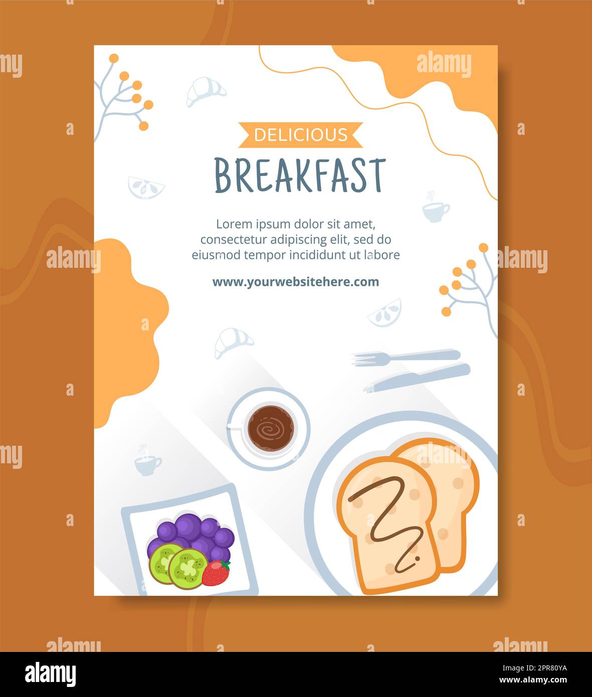 Breakfasts Poster Template Flat Cartoon Background Vector Illustration ...
