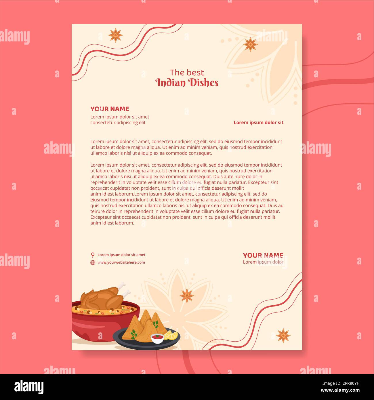Indian Food Restaurant Letterhead Template Flat Cartoon Background ...
