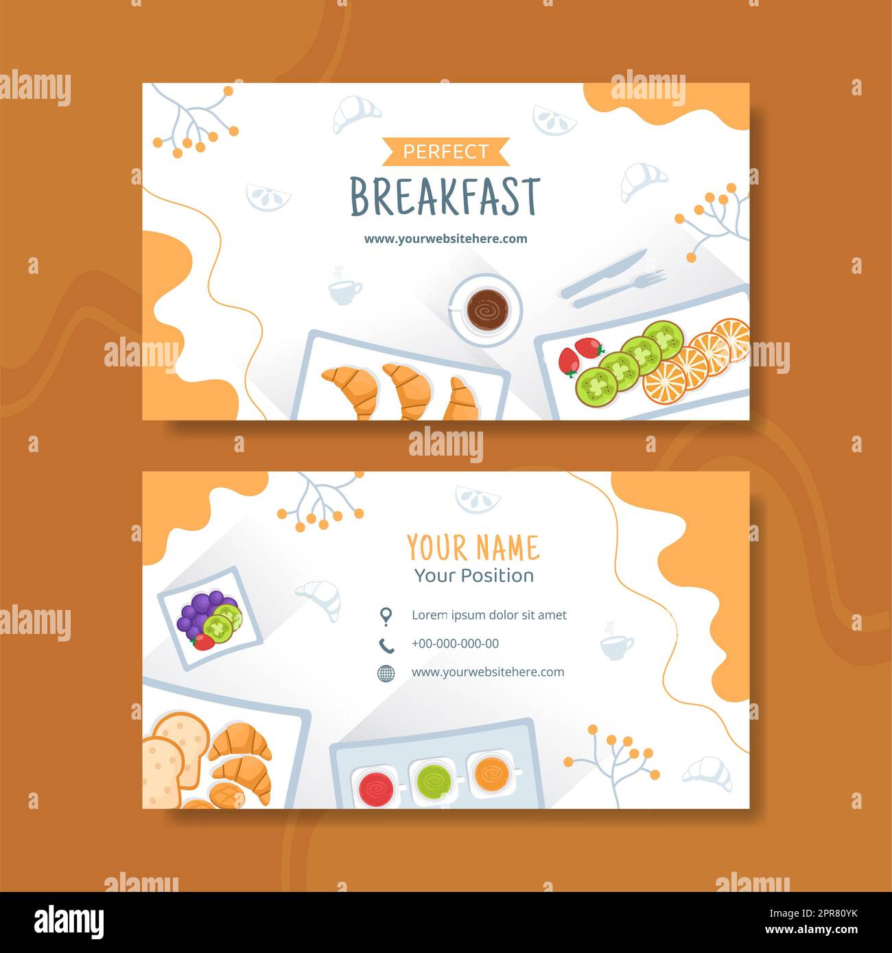 Breakfasts Card Horizontal Template Flat Cartoon Background Vector ...