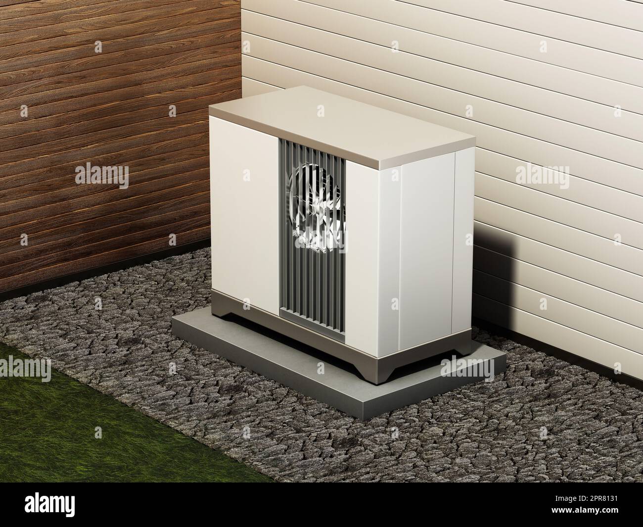 Air source heat pump standing outside the building Stock Photo - Alamy
