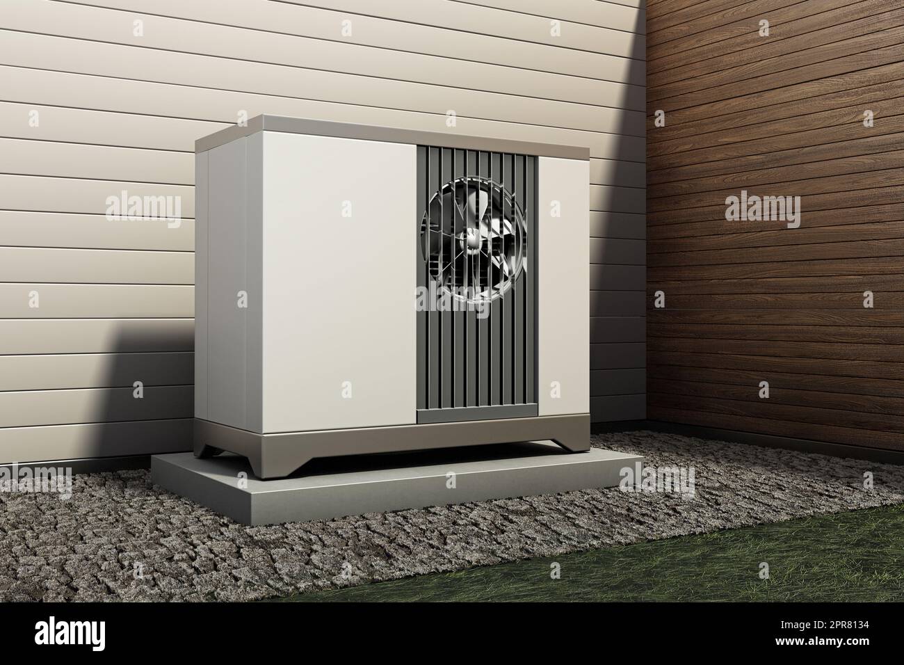 Air source heat pump standing outside the building Stock Photo - Alamy