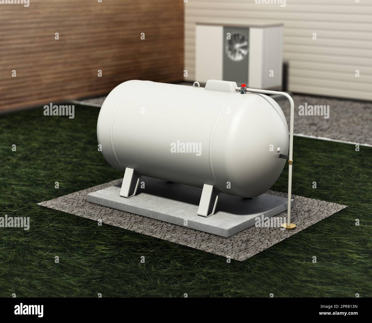 Propane tank in the garden of a house. 3D illustration Stock Photo - Alamy