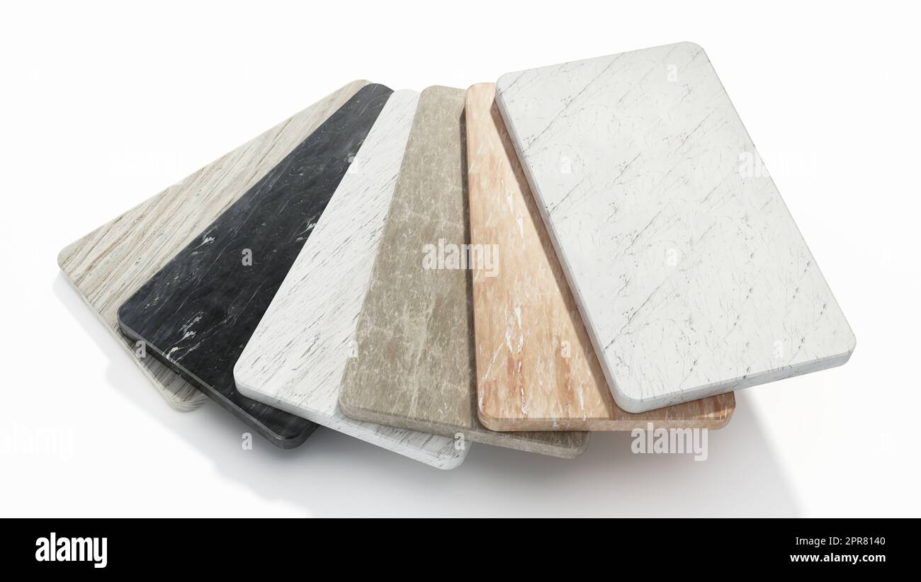Natural stone samples with various texture options. 3D illustration ...