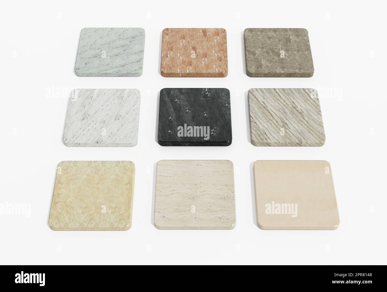 Natural stone samples with various texture options. 3D illustration ...