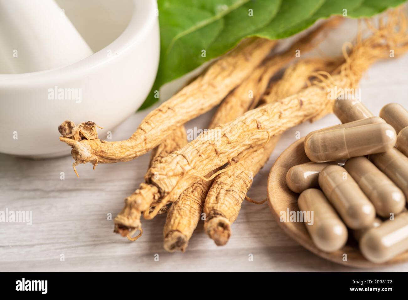 Ginseng, dried vegetable herb. Healthy food famous export food in Korea ...