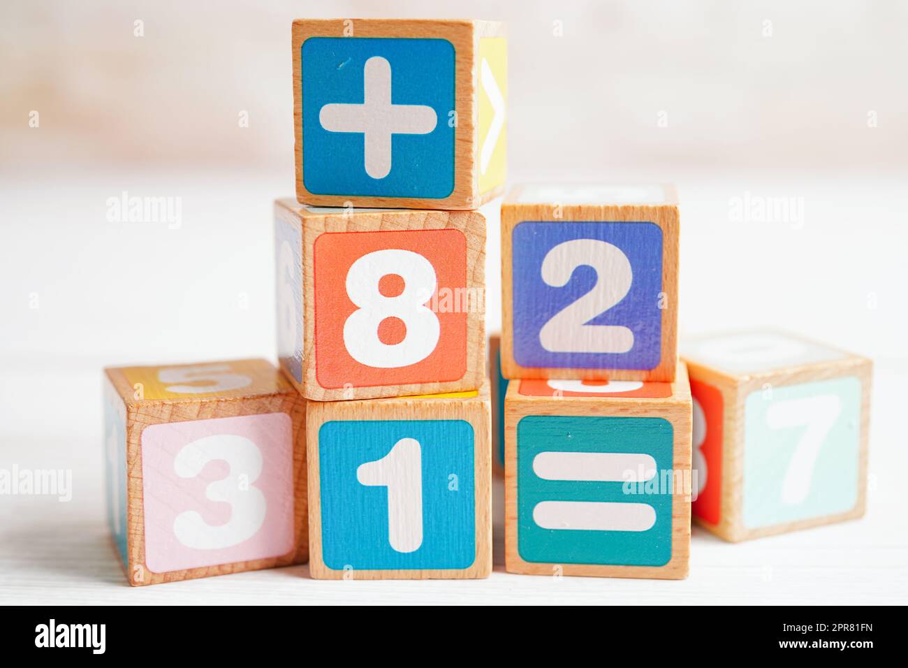 Number wood block cubes for learning Mathematic, education math concept ...