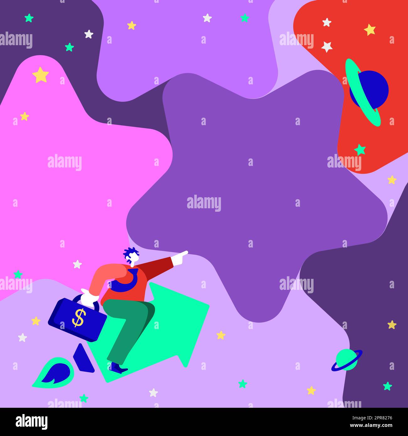 Gentleman Sitting Arrow Pointing Finger Star Representing Financial ...