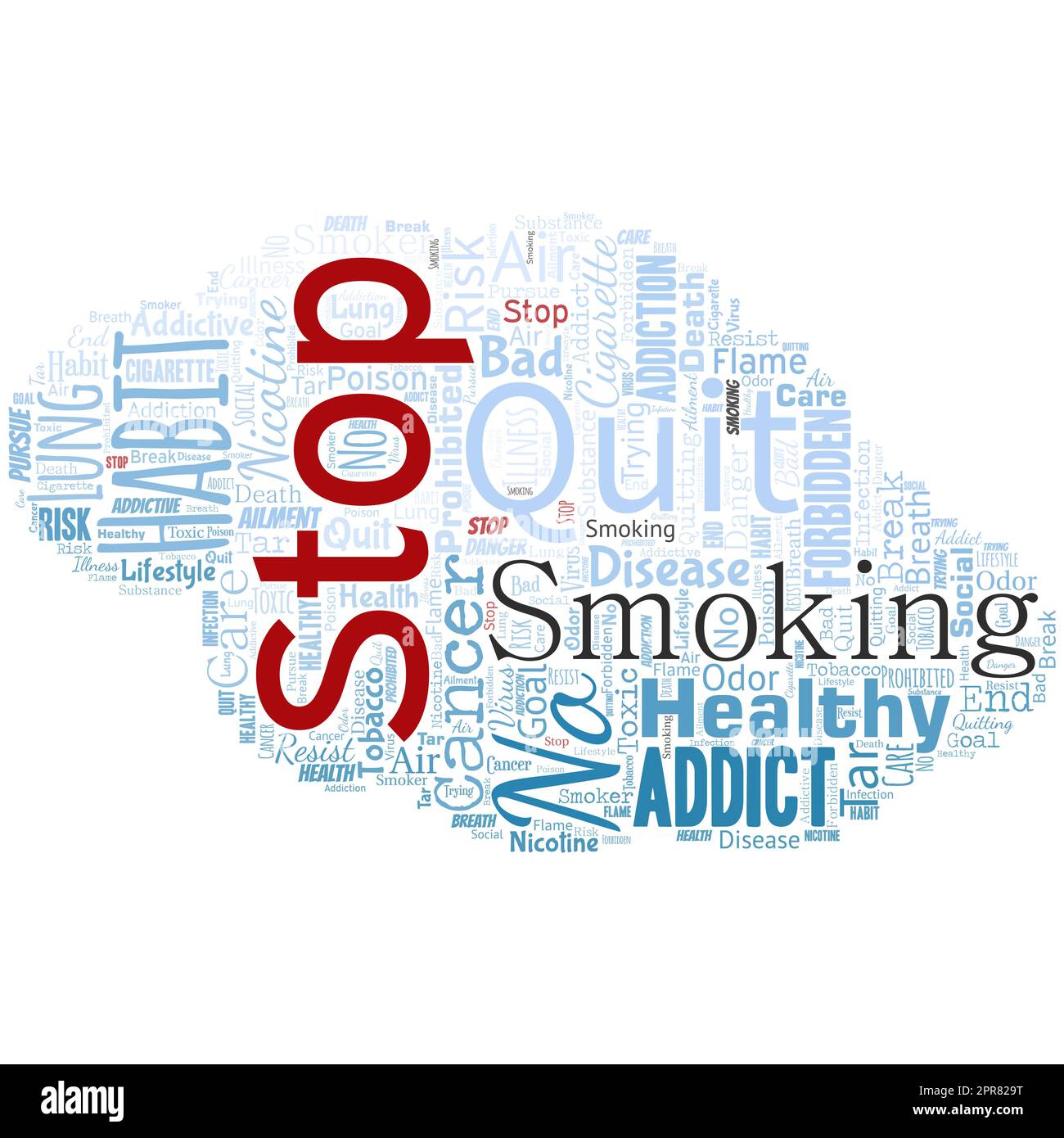 Big word cloud in the shape of UFO with words Stop Smoking. The process ...