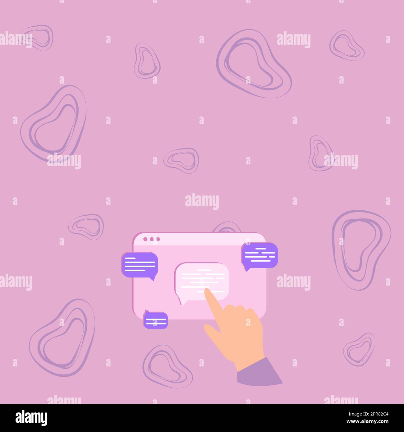Hand Showing Graph Growth Pointing Web Browser Screen With Chat Bubbles. Notebook Computer ...