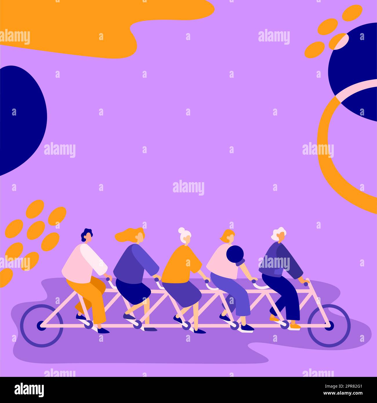 Five Colleagues Riding Bicycle Representing Combined Effort Successful ...