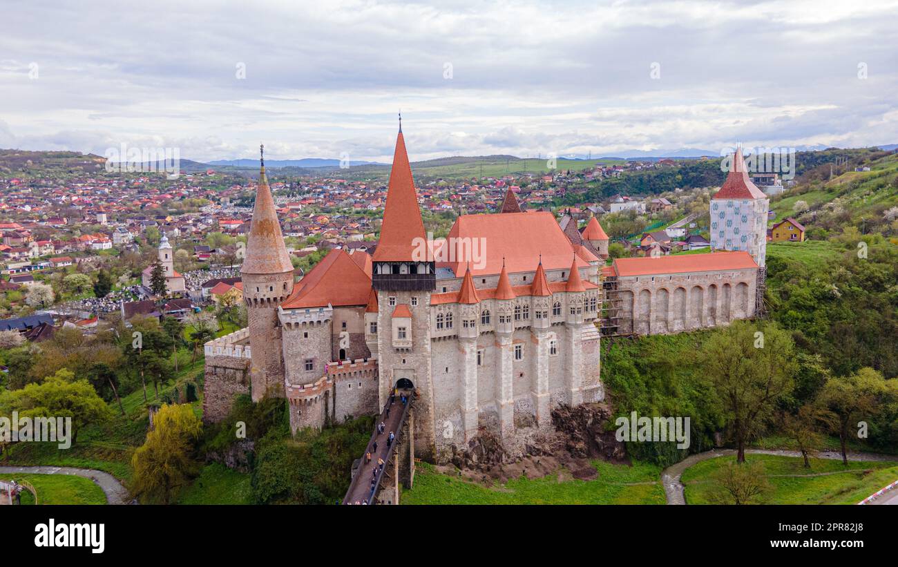 Aerial view of the Huniyad castle in Hunedoara, Romania Stock Photo - Alamy