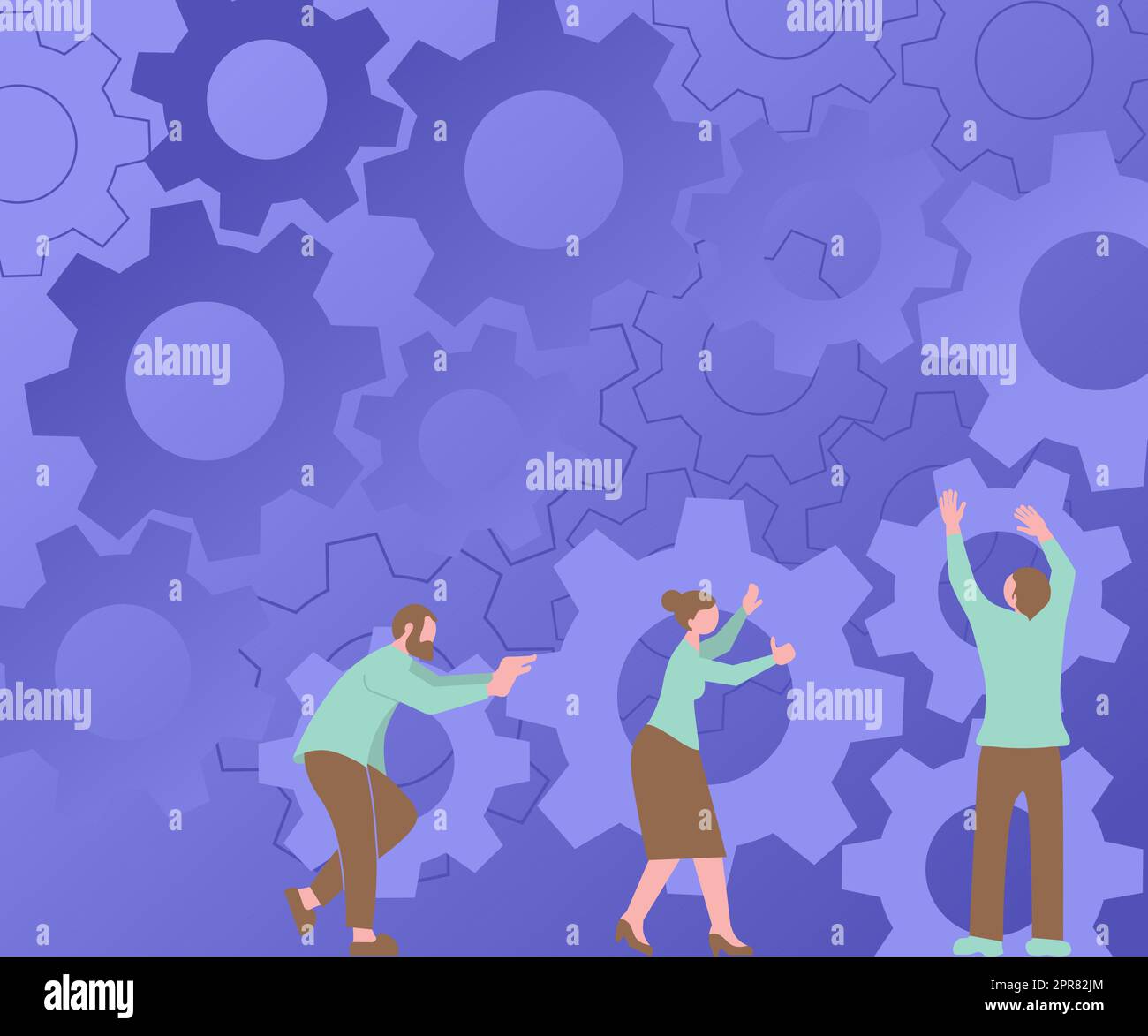 Three Colleagues Carrying Cogwheels Arranging Newest Workflow Achieving ...