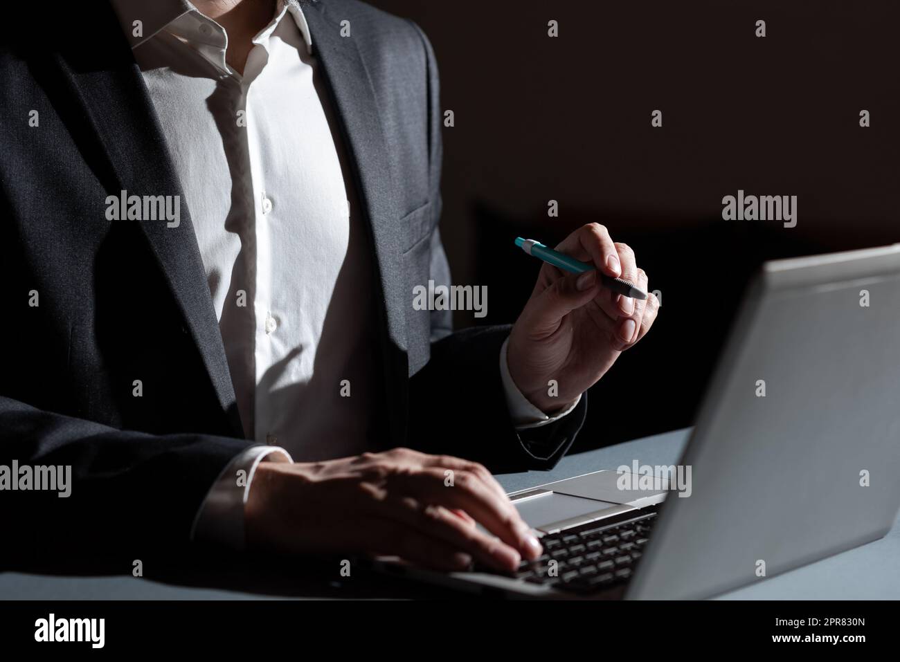 Businessman Typing Important Concept Into Lap Top And Pointing New Idea ...